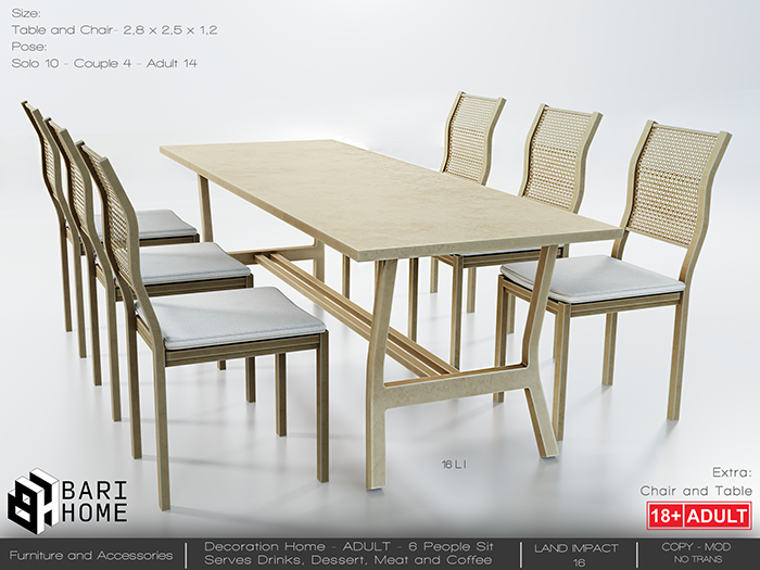 Second Life Marketplace - [BARI HOME] Dinner Table Tarangini (ADULT)
